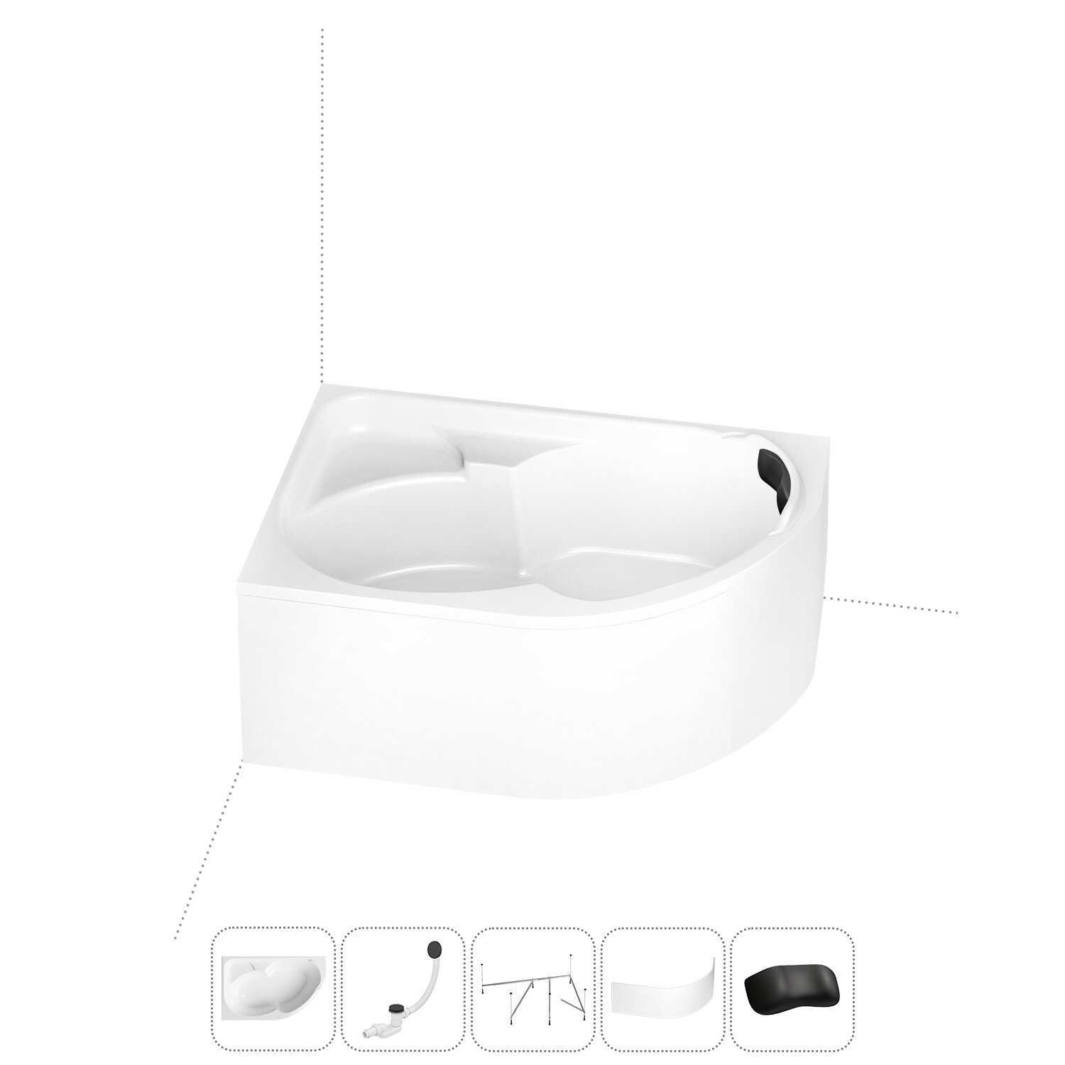 Угловая ванна акриловая 170 x 105 с каркасом и экраном Lavinia Boho Grance Hill 202011733 в наборе 5 в 1: асимметричная ванна (левый разворот), слив-перелив, каркас, экран, подголовник