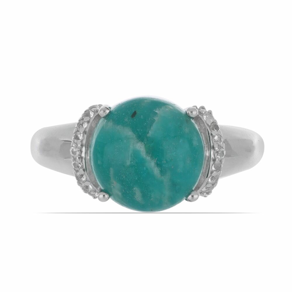 Кольцо, серебро, 925 проба, родирование, амазонит, топаз