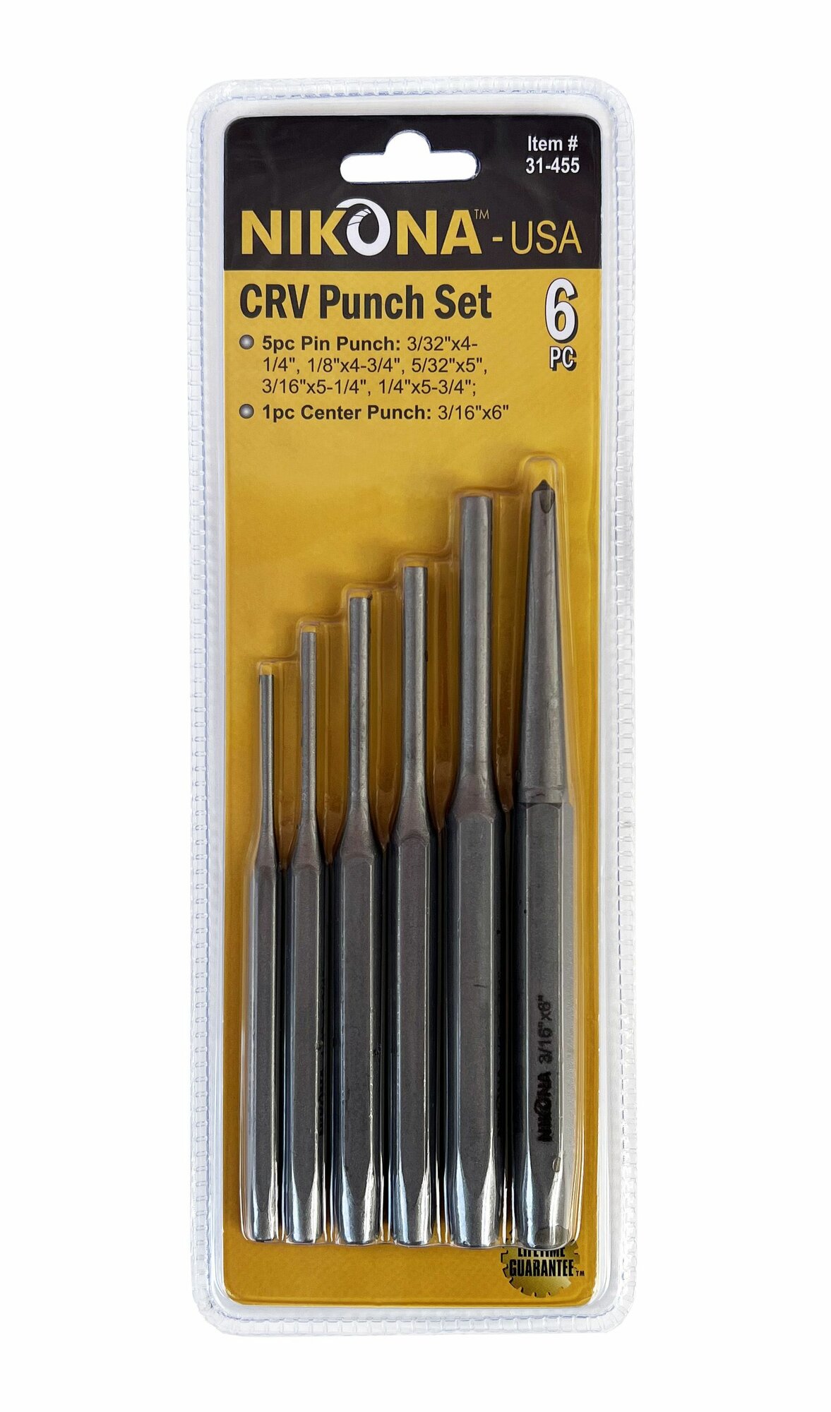 Набор выколоток дюймовых с кернером NIKONA из Хр/B стали, 6 пр, 31-455