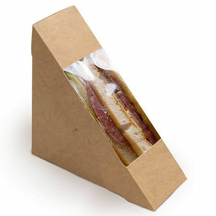 Одноразовая треугольная крафтовая упаковка для сэндвичей 125х125х40 мм, 50 шт.