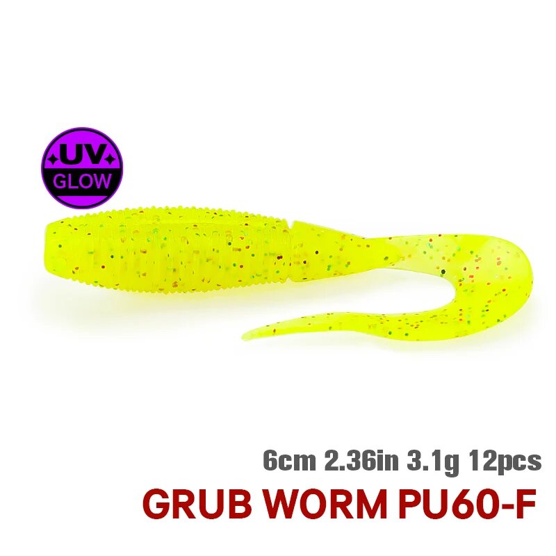 Силиконовая приманка Grub Worm PU60-F, 12 шт.