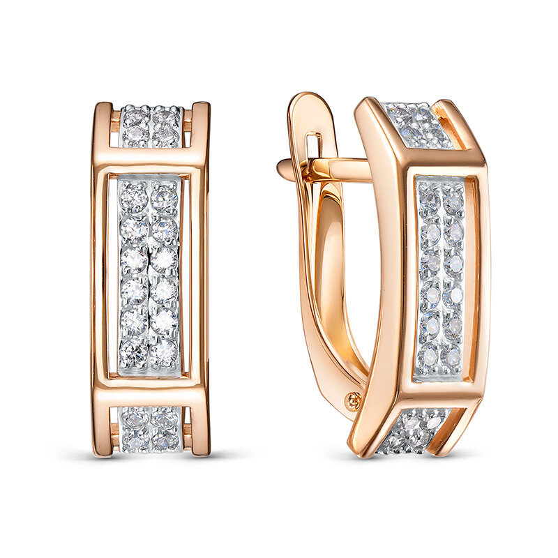 Серьги, золото, 585 проба, фианит