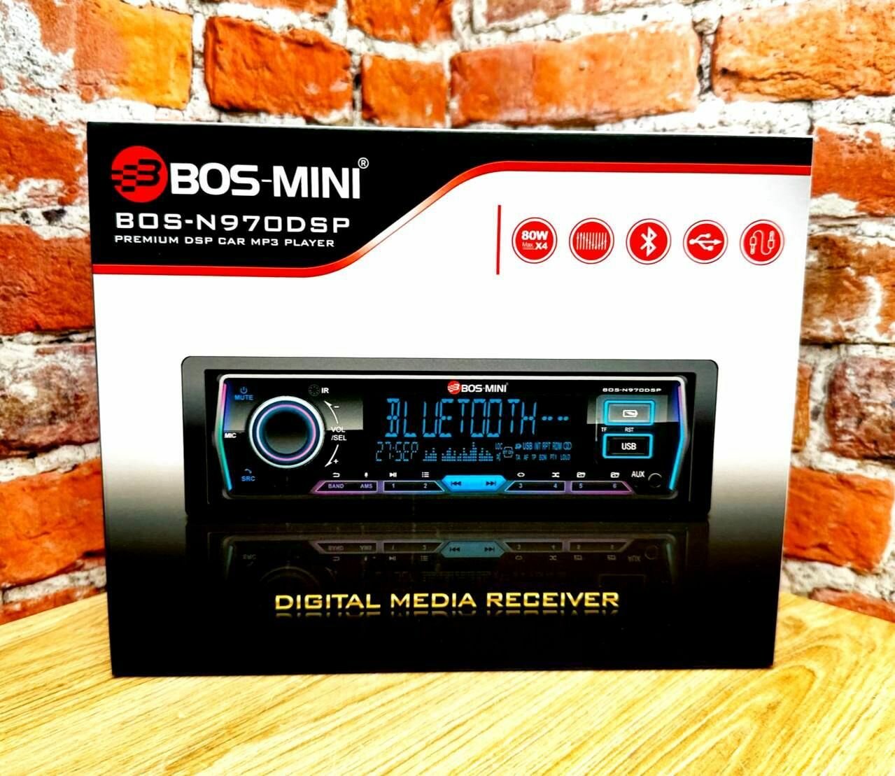 Автомагнитола Bos Mini N970DSP, процессорная, 4x80Вт, 1DIN, Bluetooth, AUX, USB, USB-Type C