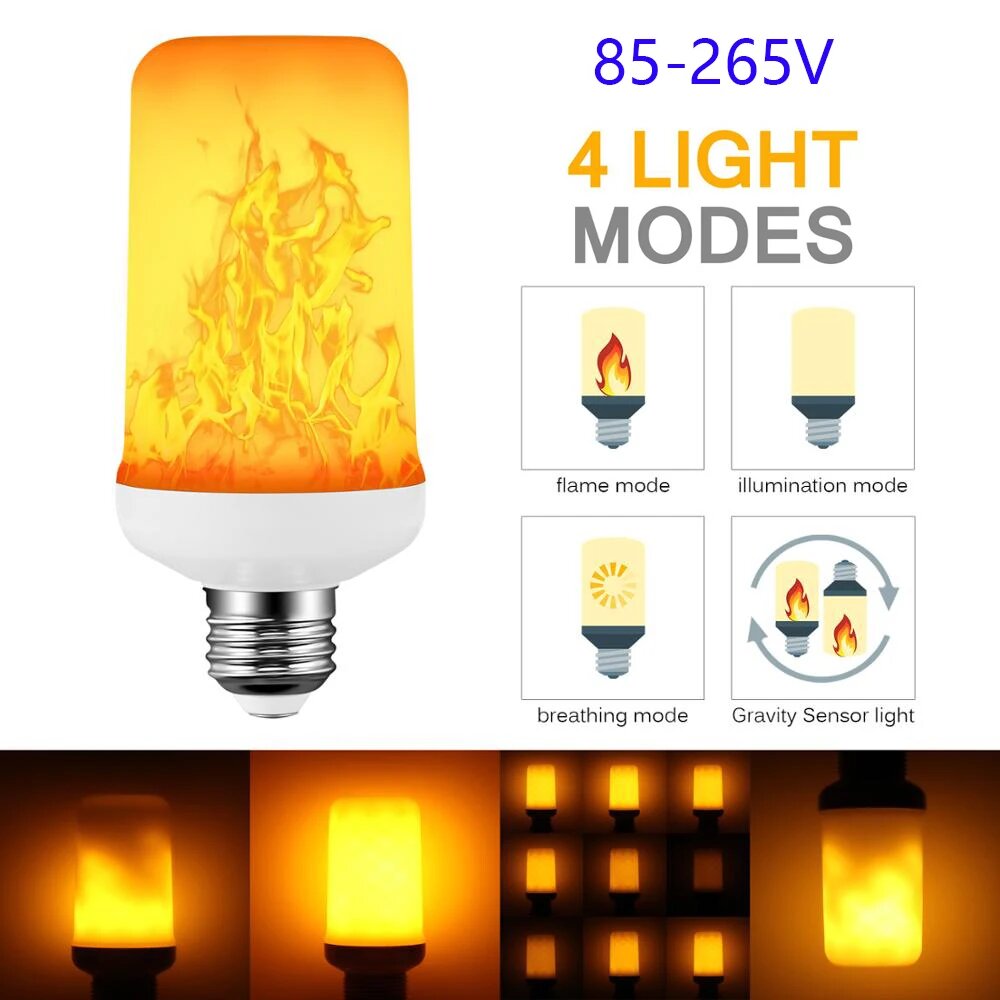E14 E27 Лампа пламени Светодиодная лампа с динамическим эффектом пламени 9 Вт 15 Вт Кукурузная лампа AC110V 220V Креативная мерцающая эмуляция Декор Светодиодная лампа