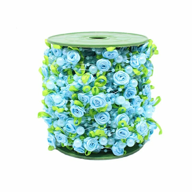 Гирлянда из 2-метровой ленты с розовыми бусинами в виде листьев и жемчуга для свадеб, Blue
