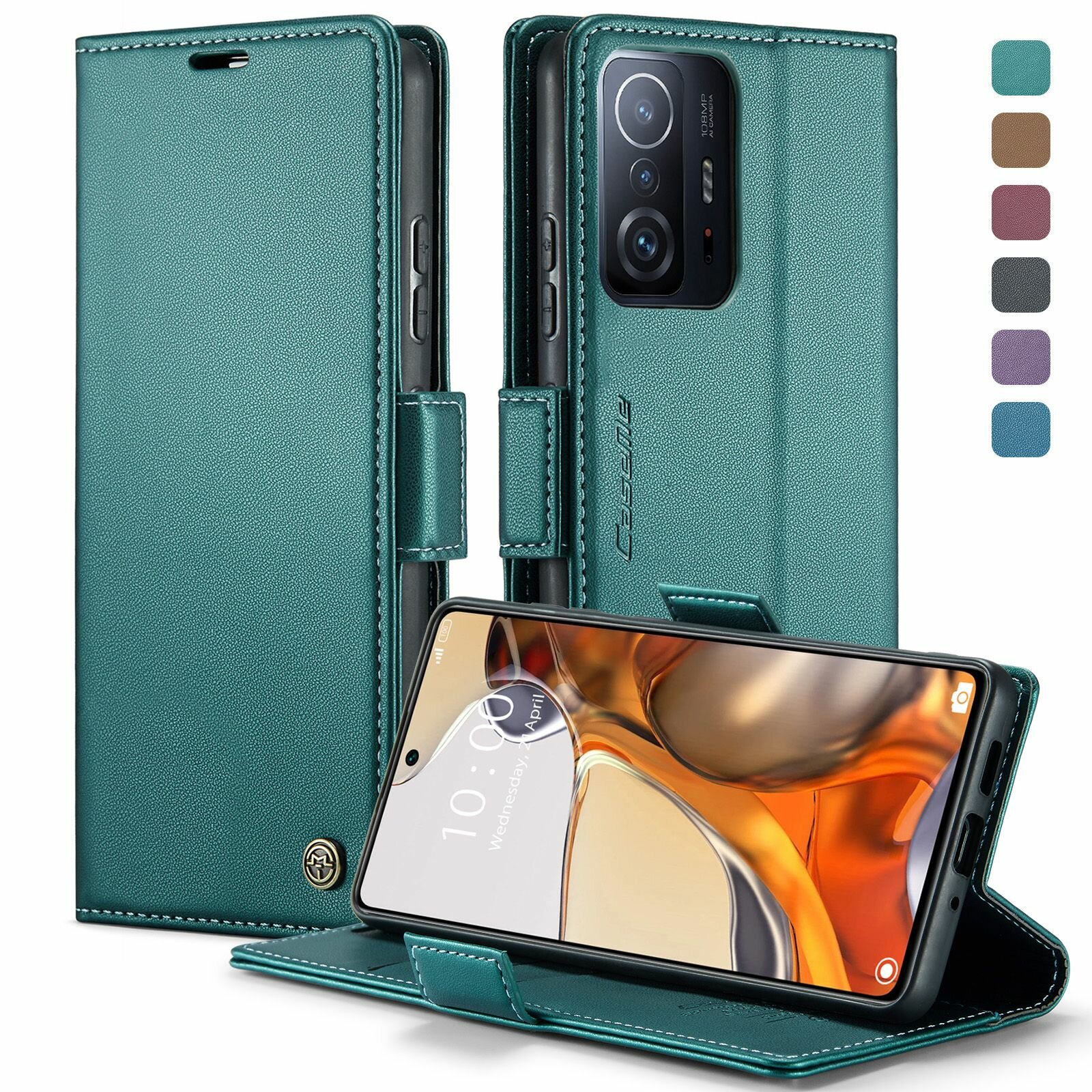 CaseMe Кожаный чехол для Xiaomi Mi 11T MI11T / Mi 11T Pro MI11TPro RFID-блокировка, магнитная застежка, держатель для карт, подставка, противоударная, новинка