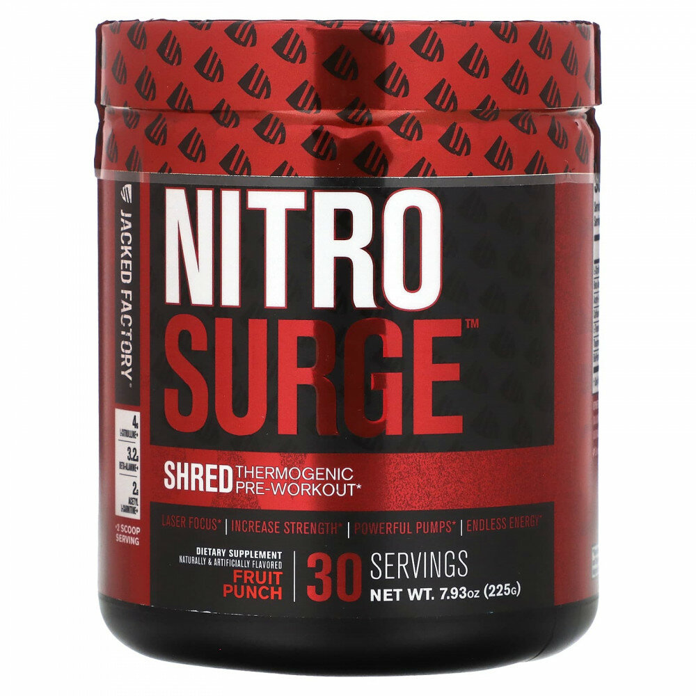 Jacked Factory, Nitro Surge™, термогенный предтренировочный комплекс Shred, со вкусом фруктового пунша, 209 г (225 г)