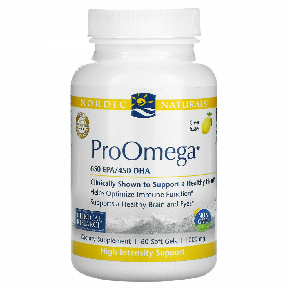 Nordic Naturals, ProOmega®, лимон, 60 мягких таблеток (640 мг на мягкий гель)
