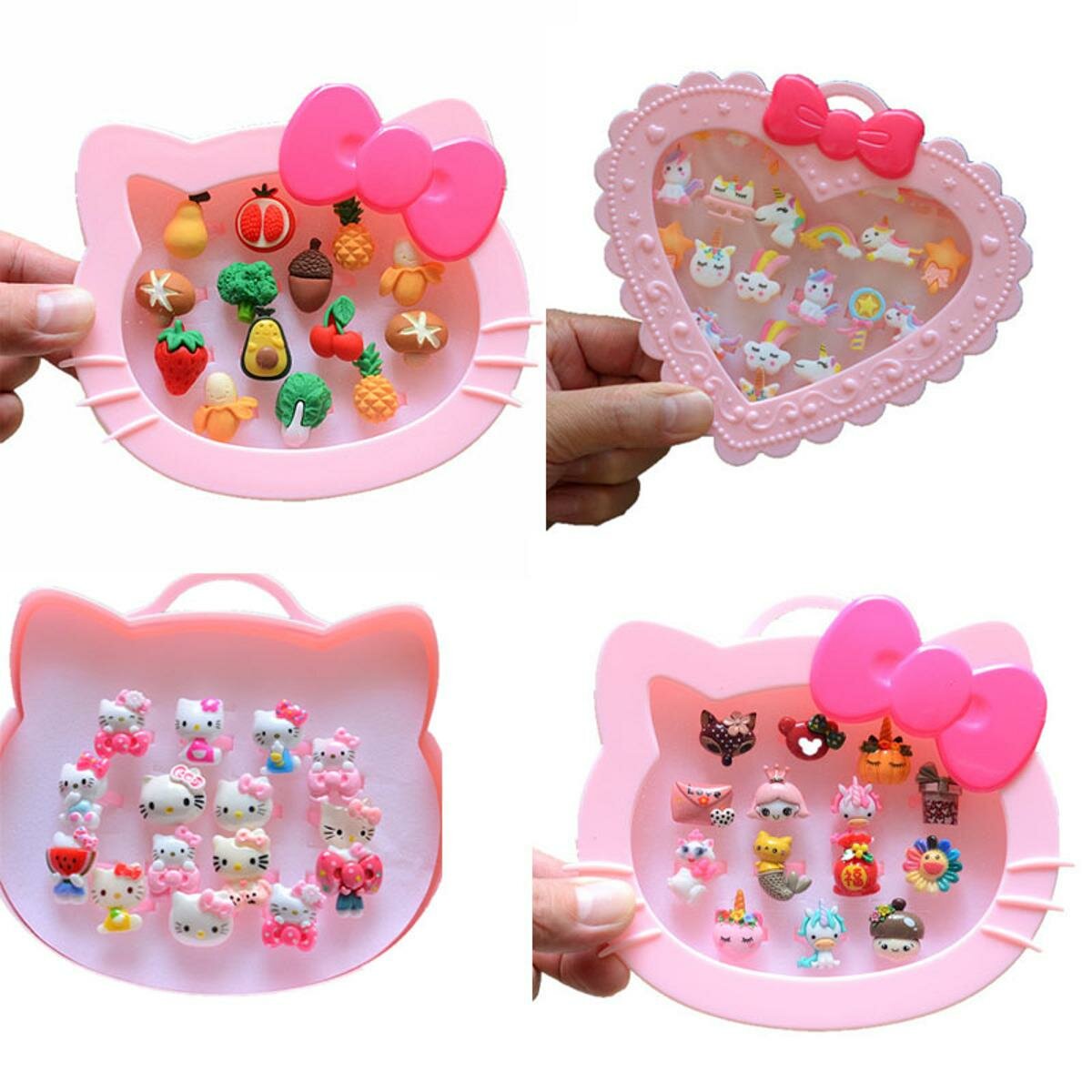 Sanrios Kittys Аниме Kawaii детские кольца Boutique Love Gift Boxed Girls Ring Cartoon Animal Hand Decoration Gifts