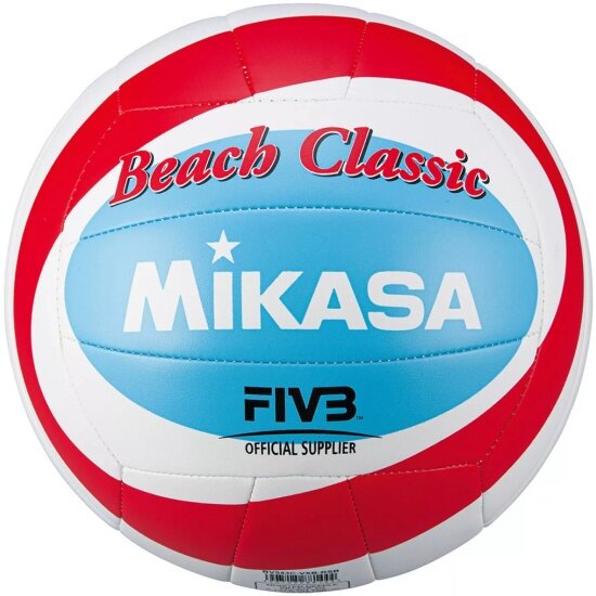 Мяч волейбольный пляжный Mikasa BV543C-VXB-RSB, 18 панелей, синт. кожа (ТПУ), маш. сш, бут. кам, бело-сине-красный
