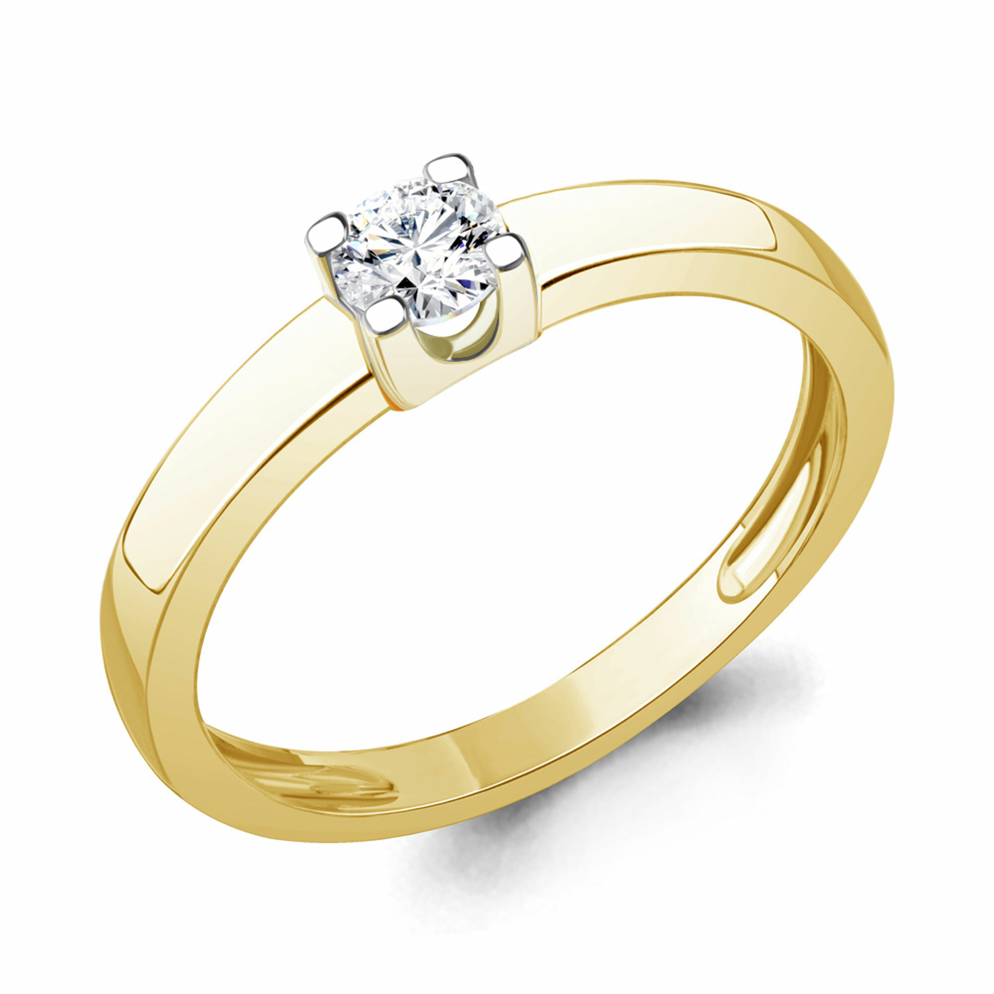 Кольцо помолвочное, желтое золото, 585 проба, бриллиант выращенный