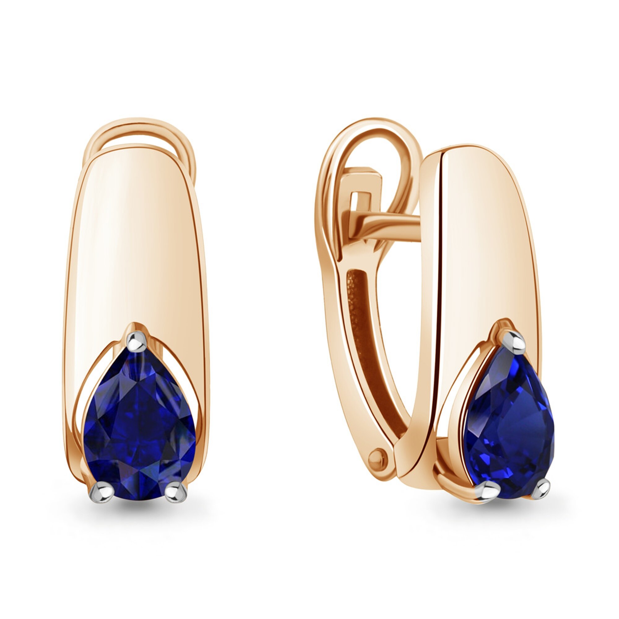 Серьги, серебро, 925 проба, золочение, сапфир синтетический