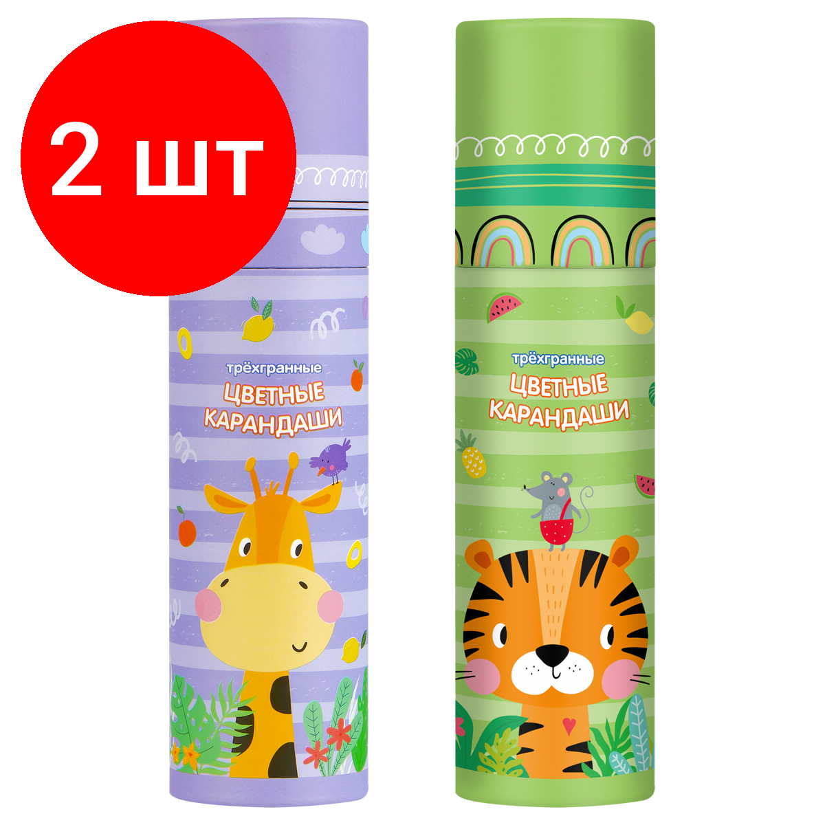 Комплект 2 шт, Карандаши цветные Мульти-Пульти "Друзья енота", 24цв, трехгранные, заточен, тубус
