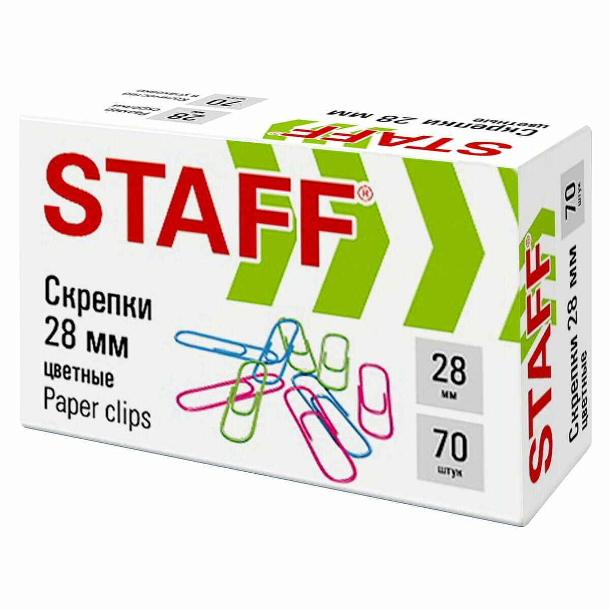 Скрепки Staff (28мм, полимерное покрытие, цветные) 70шт. (271708), 10 уп.