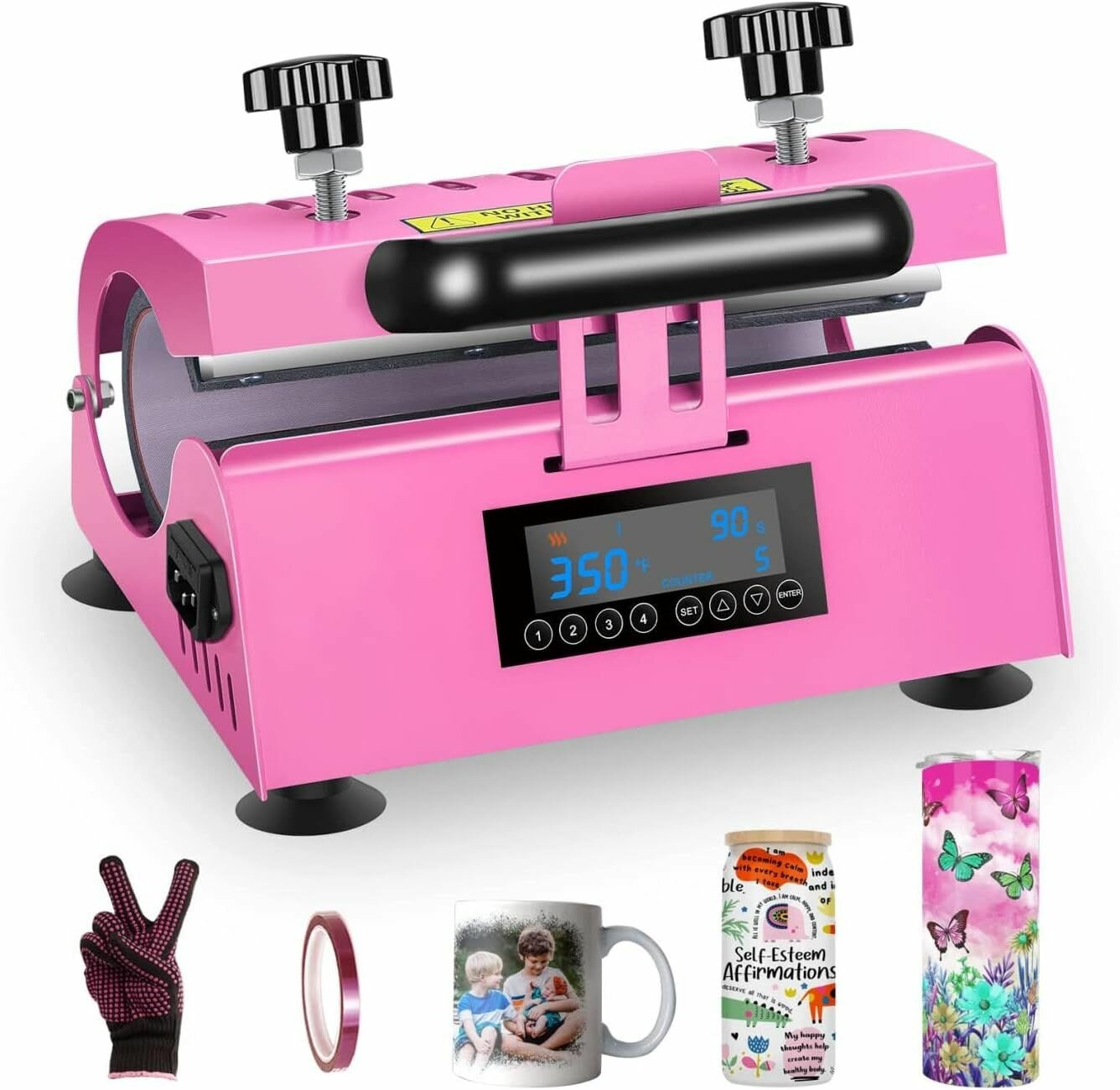 Термопресс для кружек, с электронным управлением, розовый, рабочий диапазон 27*8,6 см, портативный, 11-30 унций