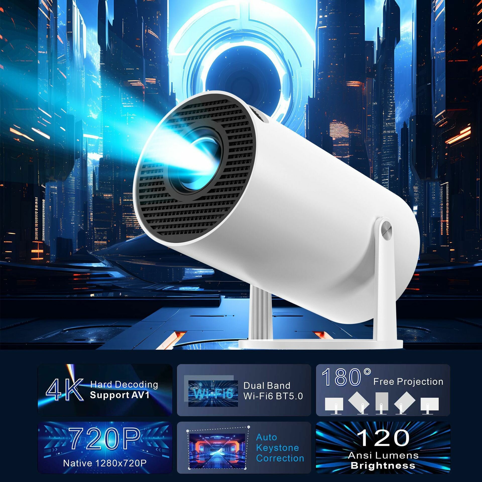 Мини проектор, Ultral fast projector,4K, Android, Wi-FI 5G,