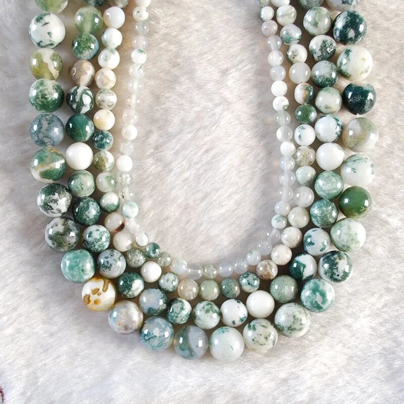 Белые моховые агаты, круглые бусины 4-12 мм 6mm (approx 62pcs)