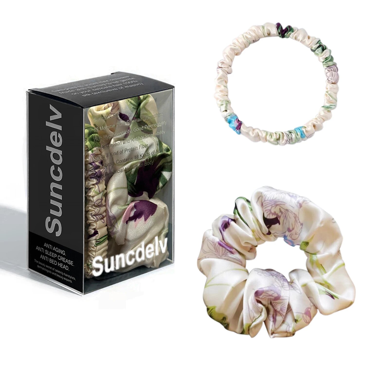 Резинки для волос из 100% чистого шелка шелковицы, шелковые резинки для волос, резинки для волос, узкие держатели для хвоста, аксессуары для ухода за волосами, коробка из 2 шт.