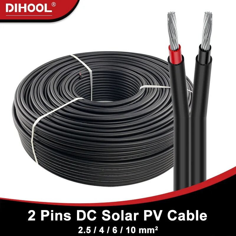 Солнечный кабель dihool PV1-F2 2,5/4/6/10 мм², чёрный 8 AWG - 10mm2, 20 м