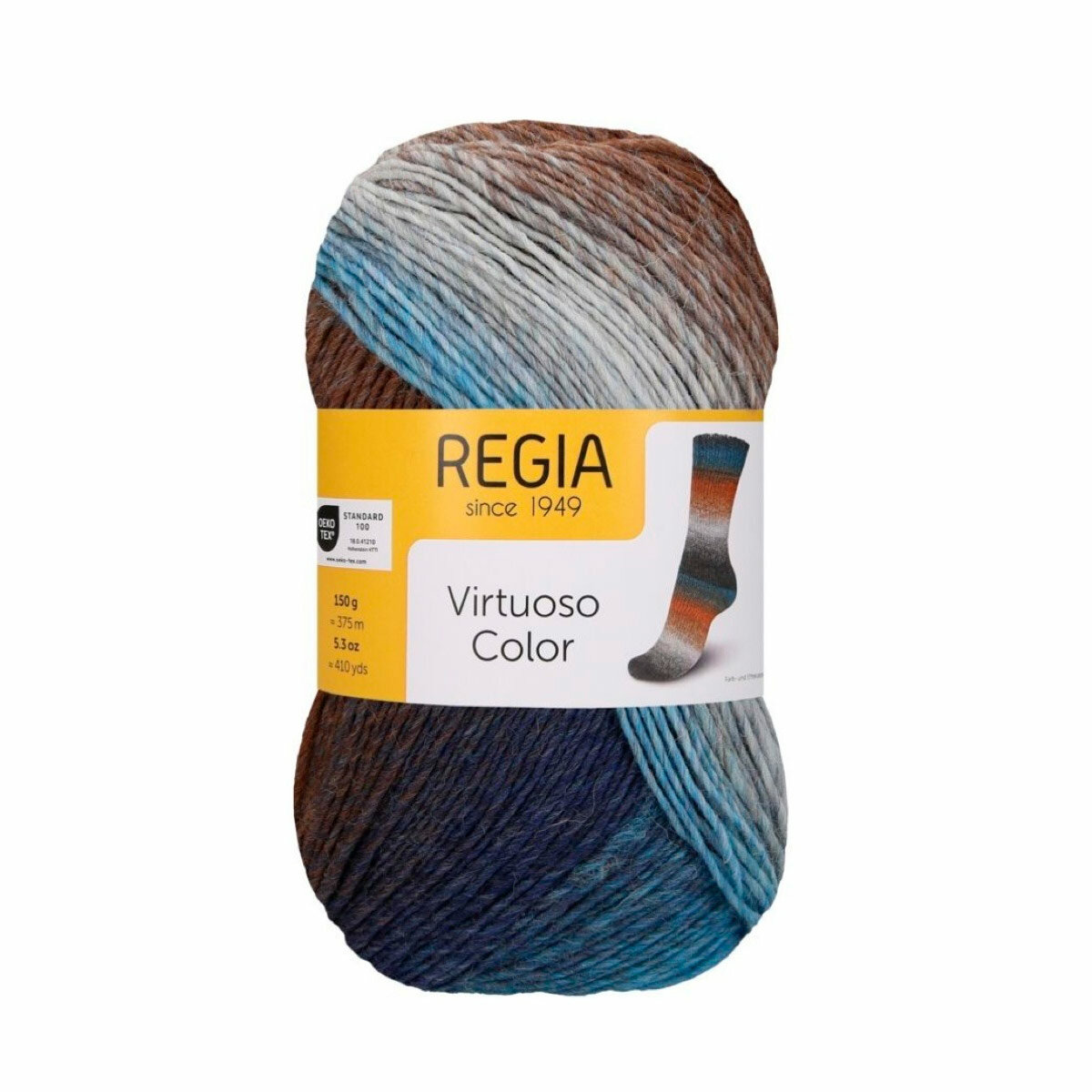 Virtuoso Color /Виртуозо Колор/ пряжа Regia, MEZ, 9801638 (03076, nordic landscape color (скандинавский пейзаж), белый/голубой/коричневый/синий)