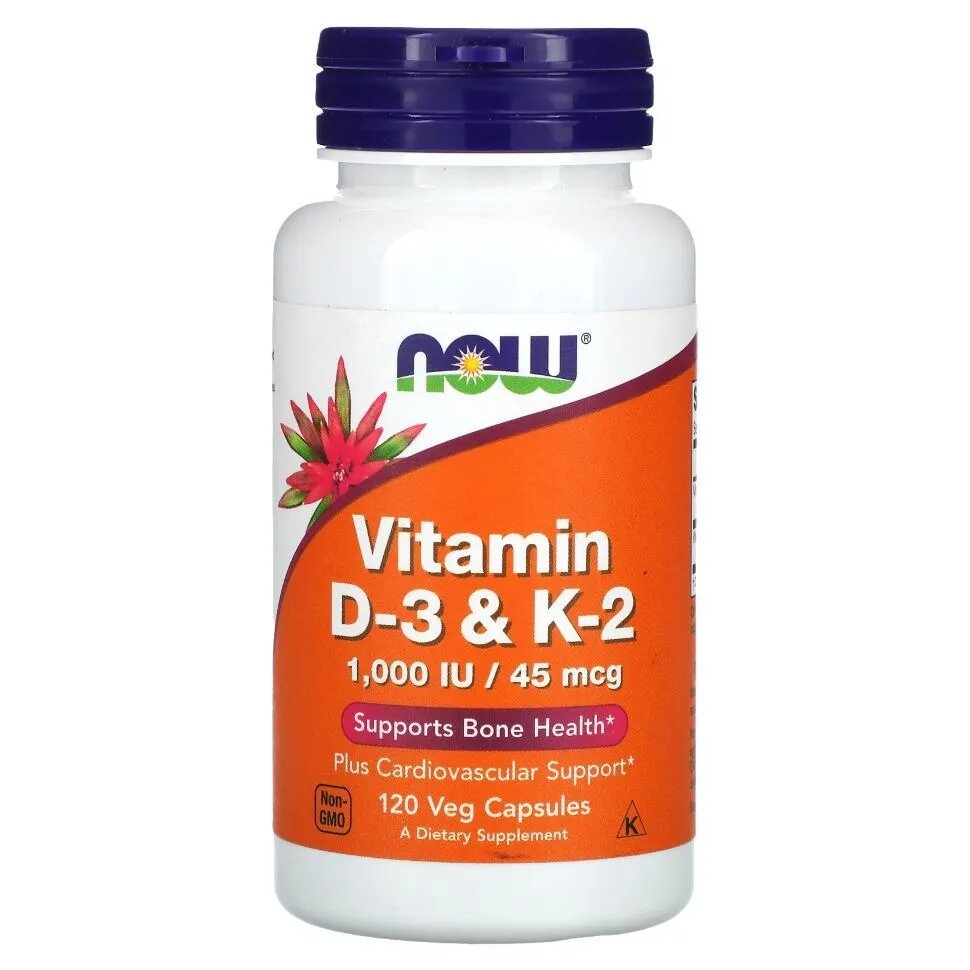Витамины NOW Vitamin D-3 & K-2 120 капсул