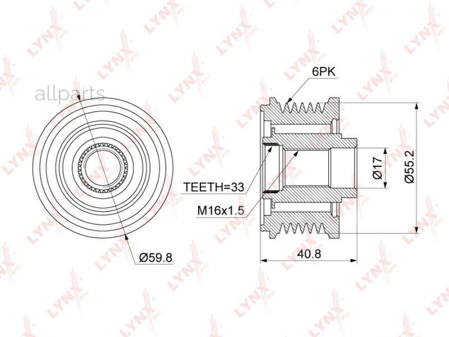 LYNXAUTO PA1073 Муфта обгонная шкива генератора LADA LARGUS