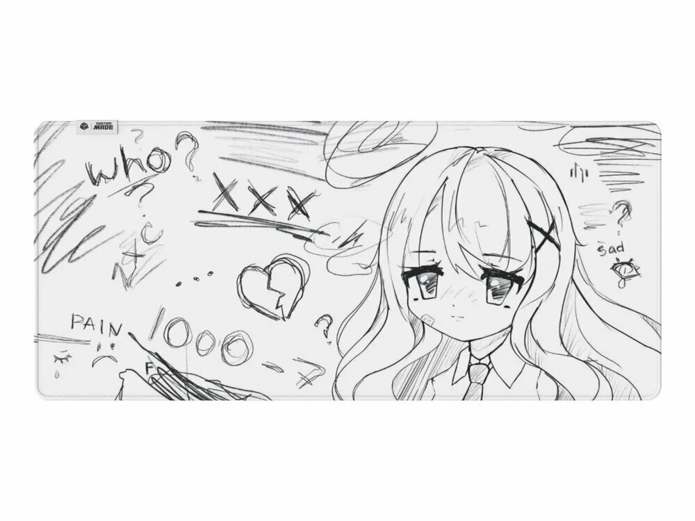 Игровой коврик для мыши Fisprct_Sad, XL, белый, черный