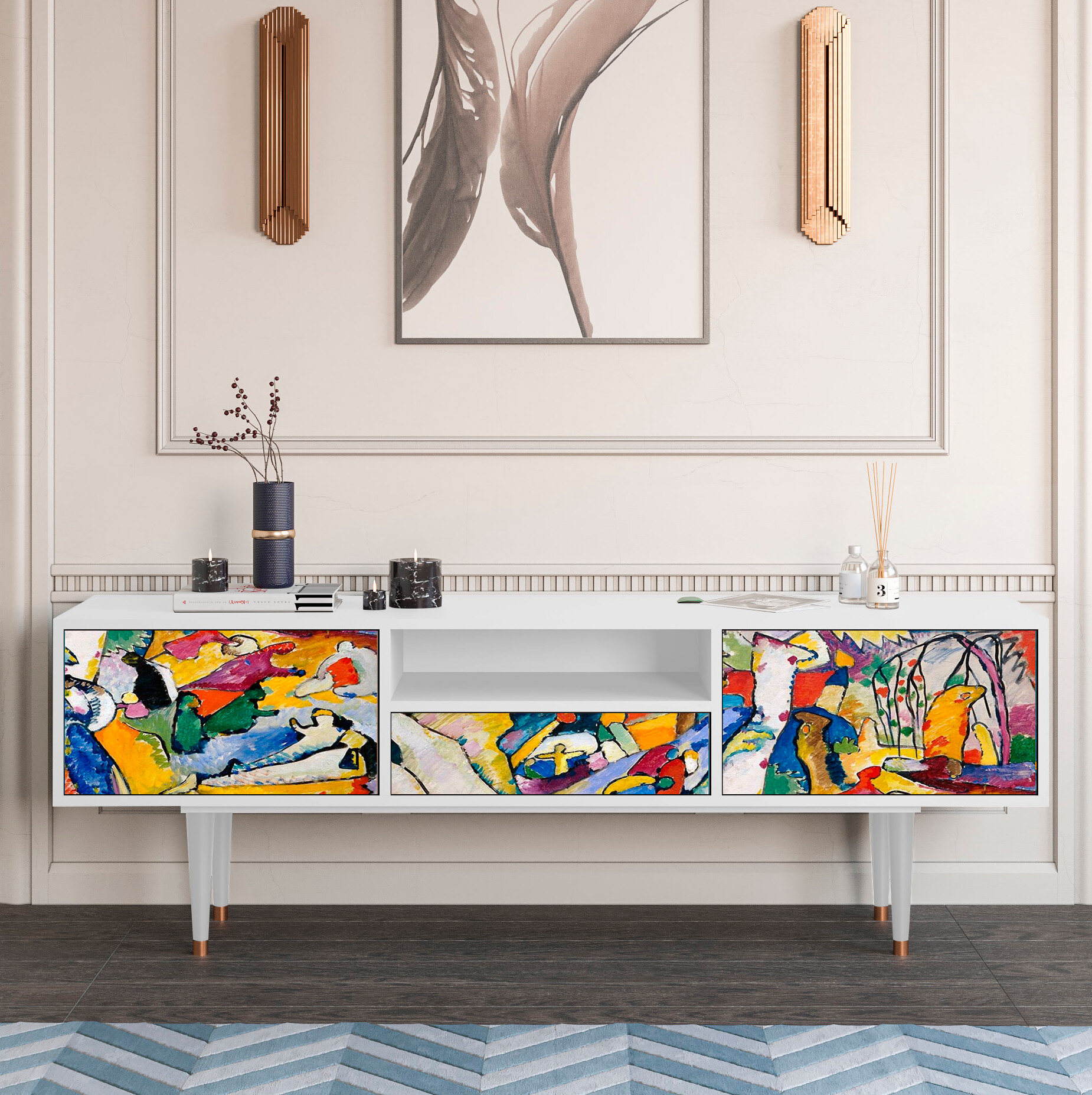 ТВ-Тумба - STORYZ - T6 Improvisation 26 by Wassily Kandinsky , Размер - 170 x 69 x 41 см, Цвет корпуса - , Белый
