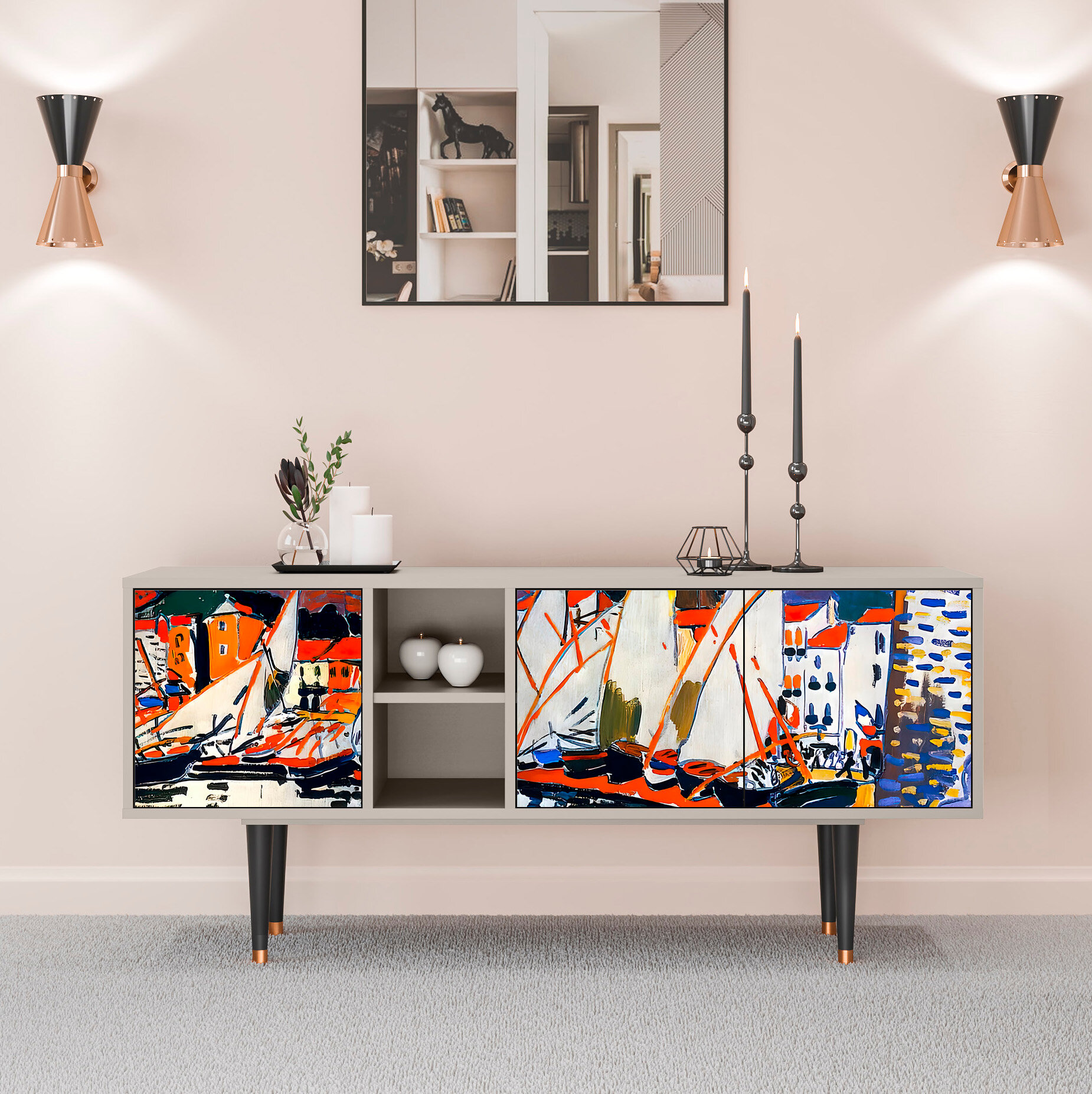 ТВ-Тумба - STORYZ - T5 Le Sechage des voiles by Andre Derain, Размер - 150 x 69 x 41 см, Цвет корпуса - , Сатин