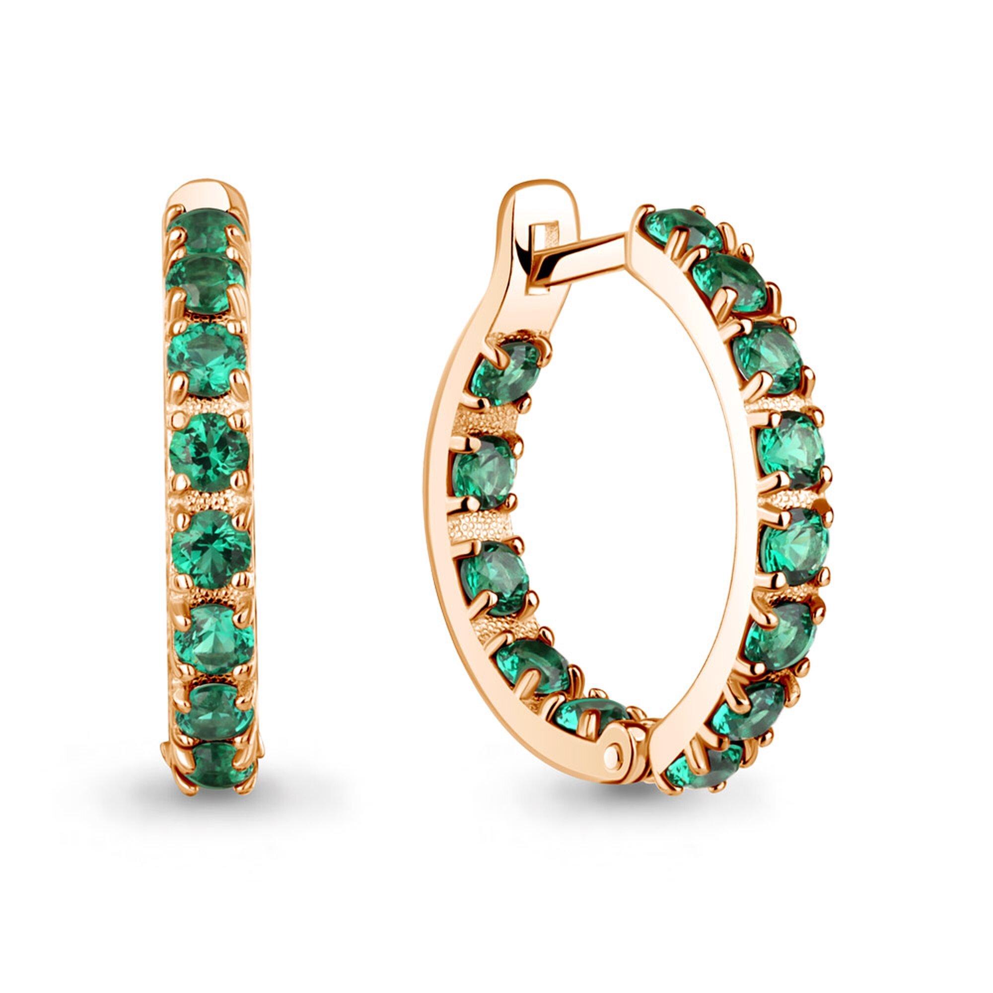 Серьги, серебро, 925 проба, золочение, изумруд синтетический