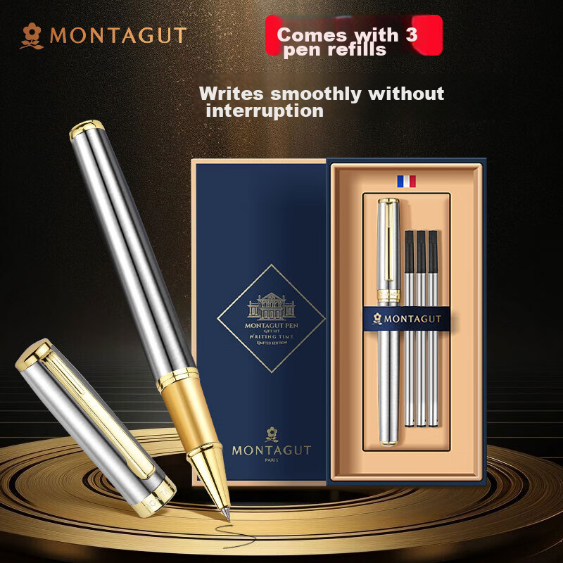 [Back to School Gift] Montagut Ballpoint Pen, Metal Business Writing, Stylish Signature Pen, High-End Gift Box, Lianyou Series, Full Steel Color, 0.5mm