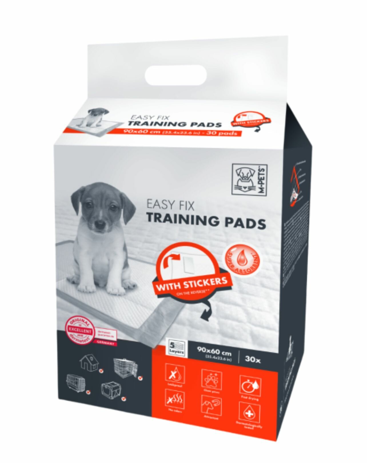 Mpets пеленки одноразовые гелевые для животных, собак и кошек, впитывающие, EASY FIX с фиксирующими полосками для приучения к месту, 90 х 60 см, 30 шт. /упак