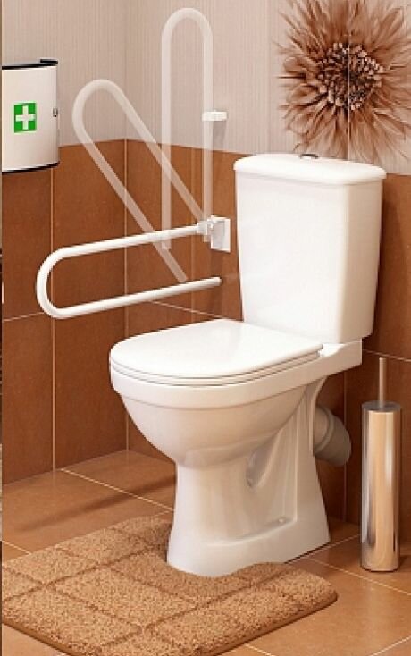 Унитаз компакт Персона стандарт с поручнем для инвалидов, косой выпуск, белый