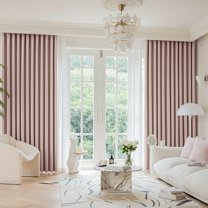 JINCHAN (JINCHAN) High Blackout Curtains Set for Living Room Bedroom Thick Sunscreen Perforated Curtains Velvet Fabric Crystal Rose 130*180