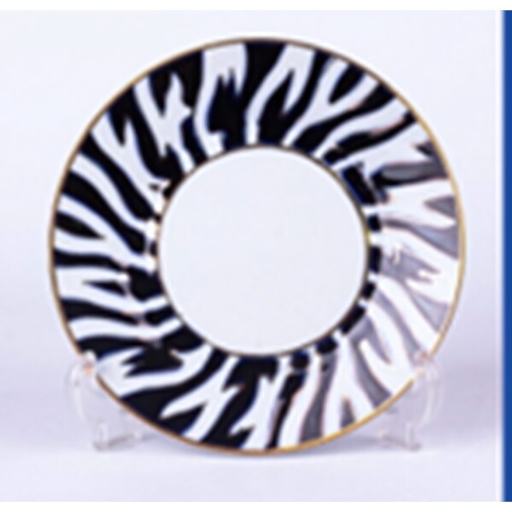 Тарелка десертная «Атлас», фарфор, 17 см, зебровый принт, золотая кайма