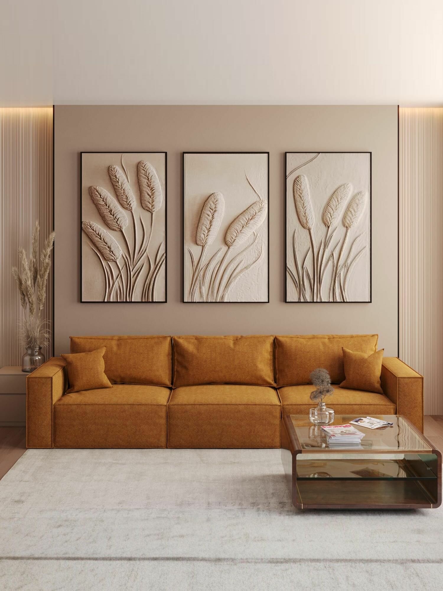 Диван раскладной Manons Maison Hygge XL, механизм Еврокнижка, Шенилл Песочный, 350х100х86 см