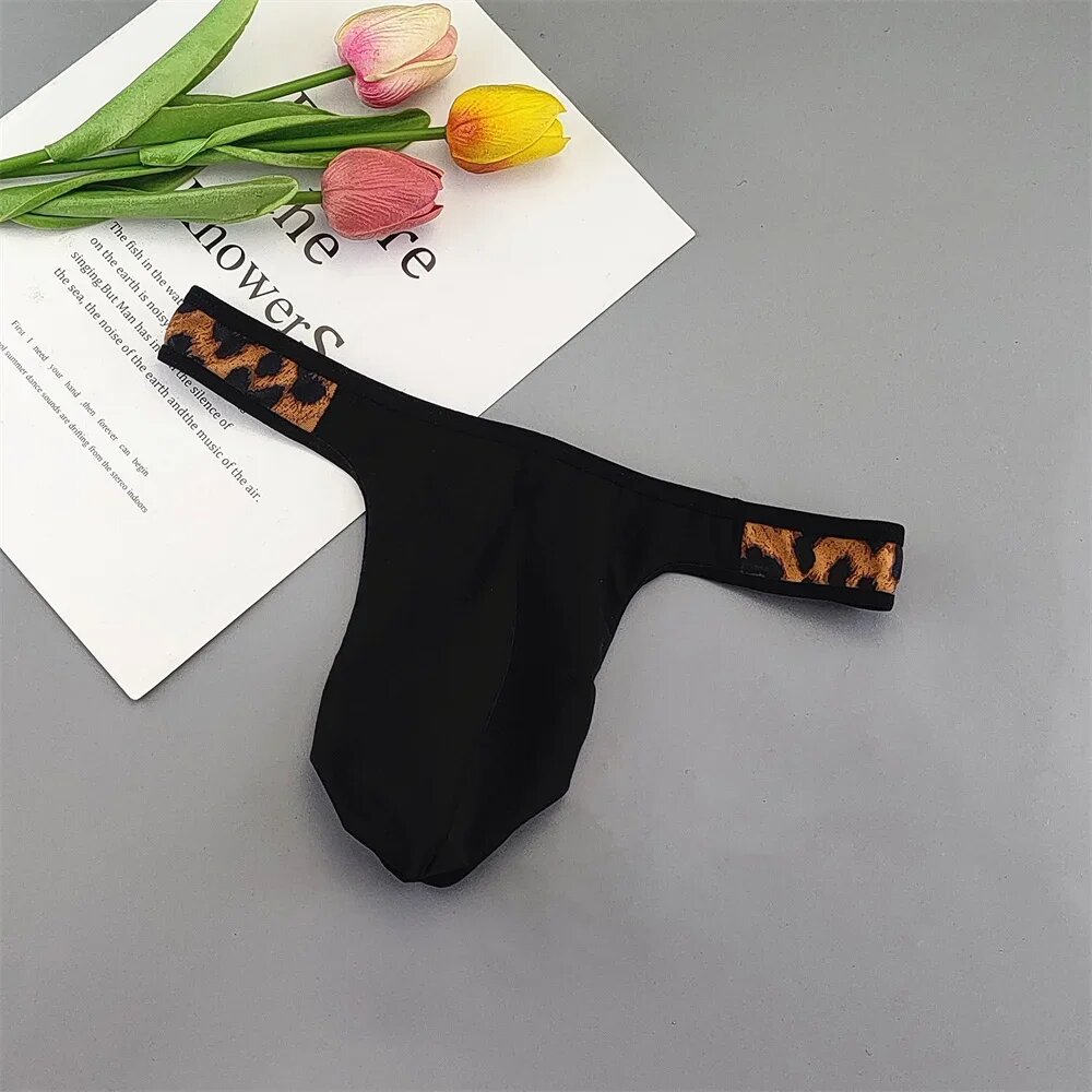 Мужские спортивные стринги из хлопка Sexy Bugle Pouch Черный, L, Leopard Black