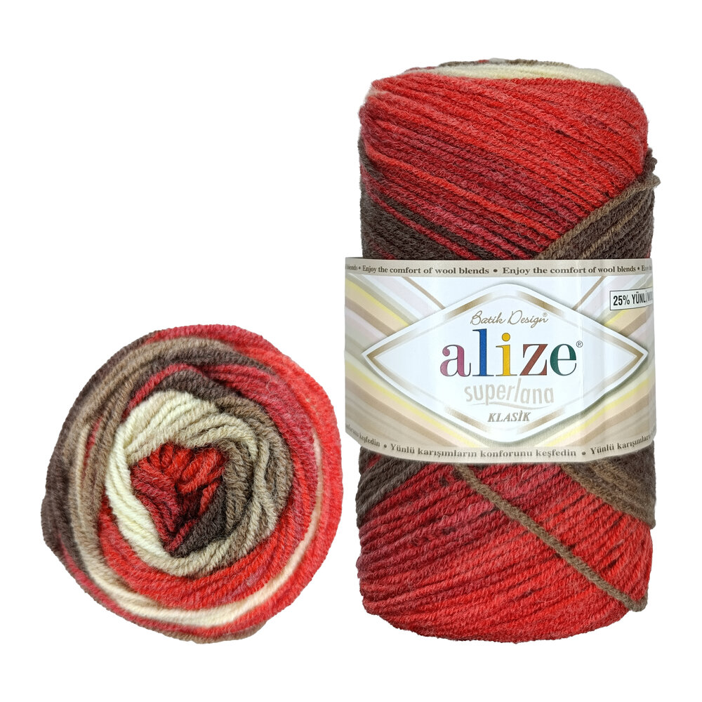 Пряжа для вязания Alize Superlana klasik batik 4574 красный коричневый. 100 гр/280 м 25% шерсть, 75% акрил