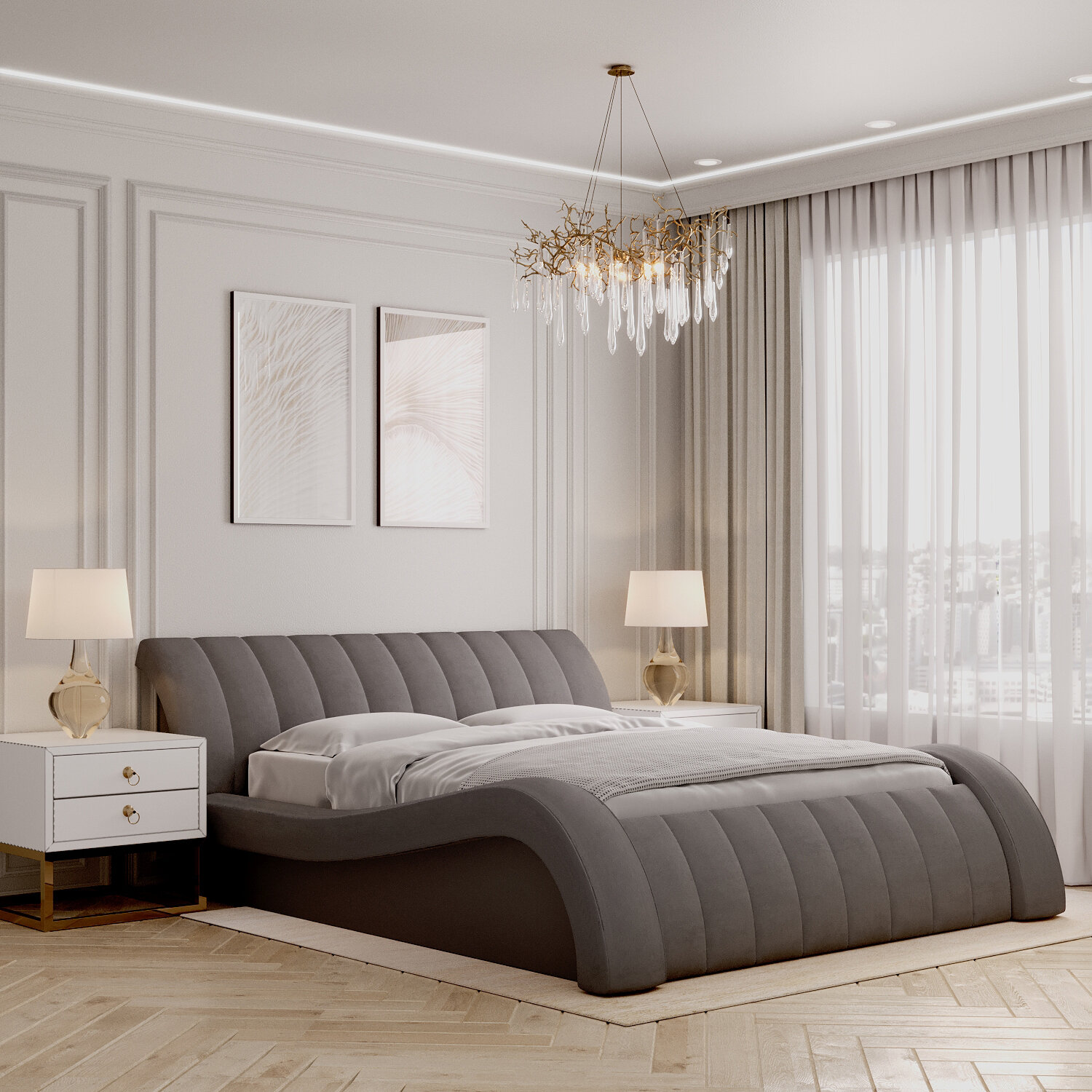 Кровать 200х200 двуспальная с подъемным механизмом и ящиком для белья