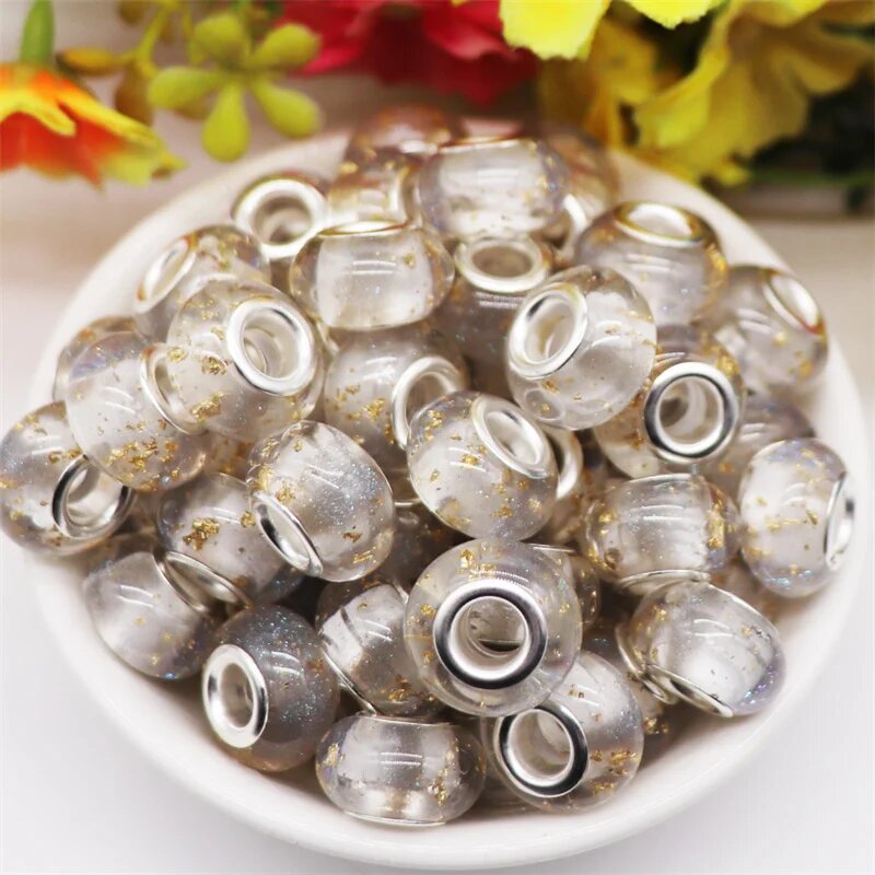 Бусины серебряные с Dual glitter 6, 10 шт.