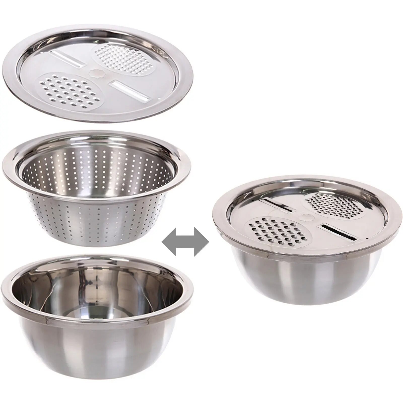 Набор кухонный 3в1, миска 26см/дуршлаг/терка, нержавеющая сталь