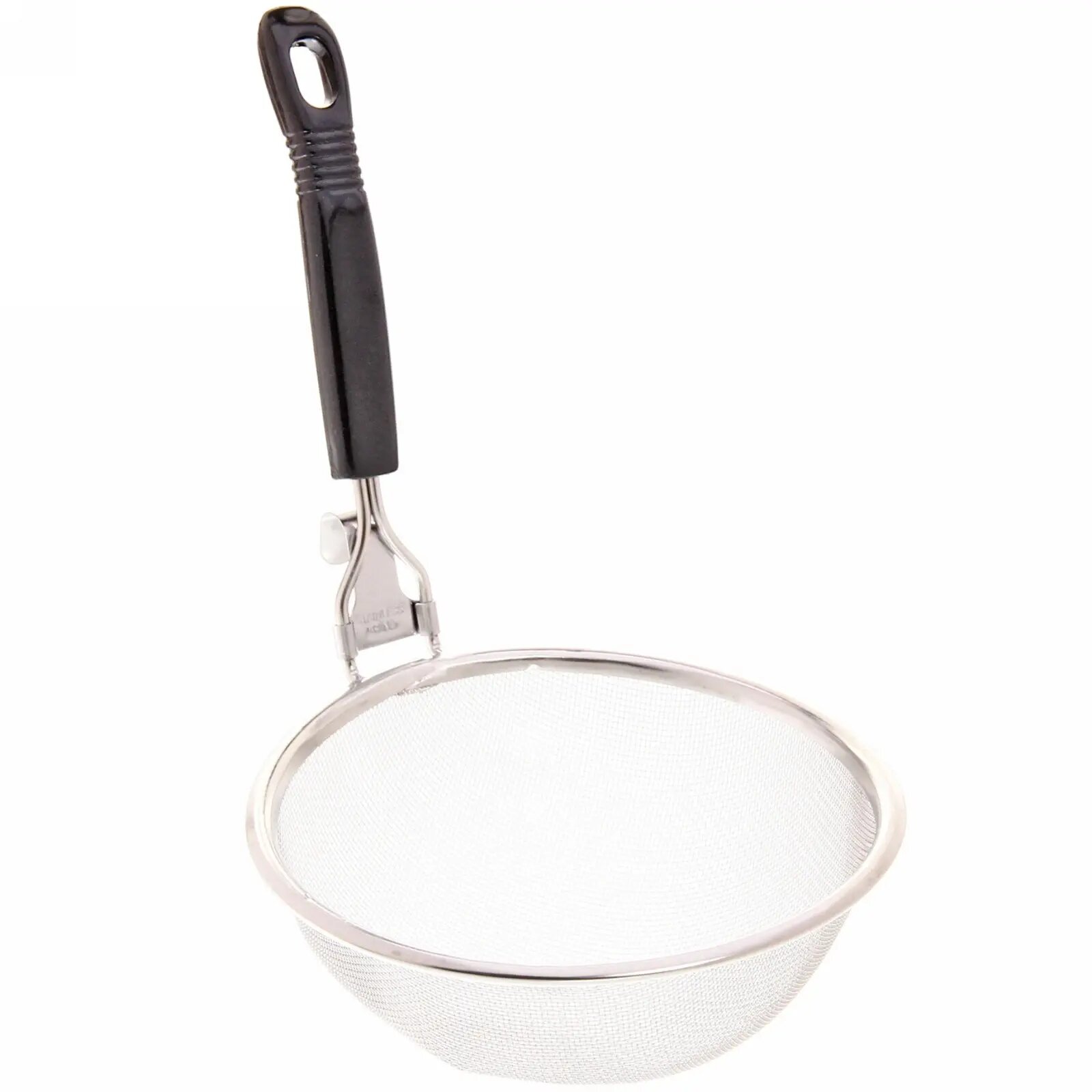 Дуршлаг металлический с пластиковой ручкой, 16 см, серебристый/черный, для процеживания и мытья продуктов
