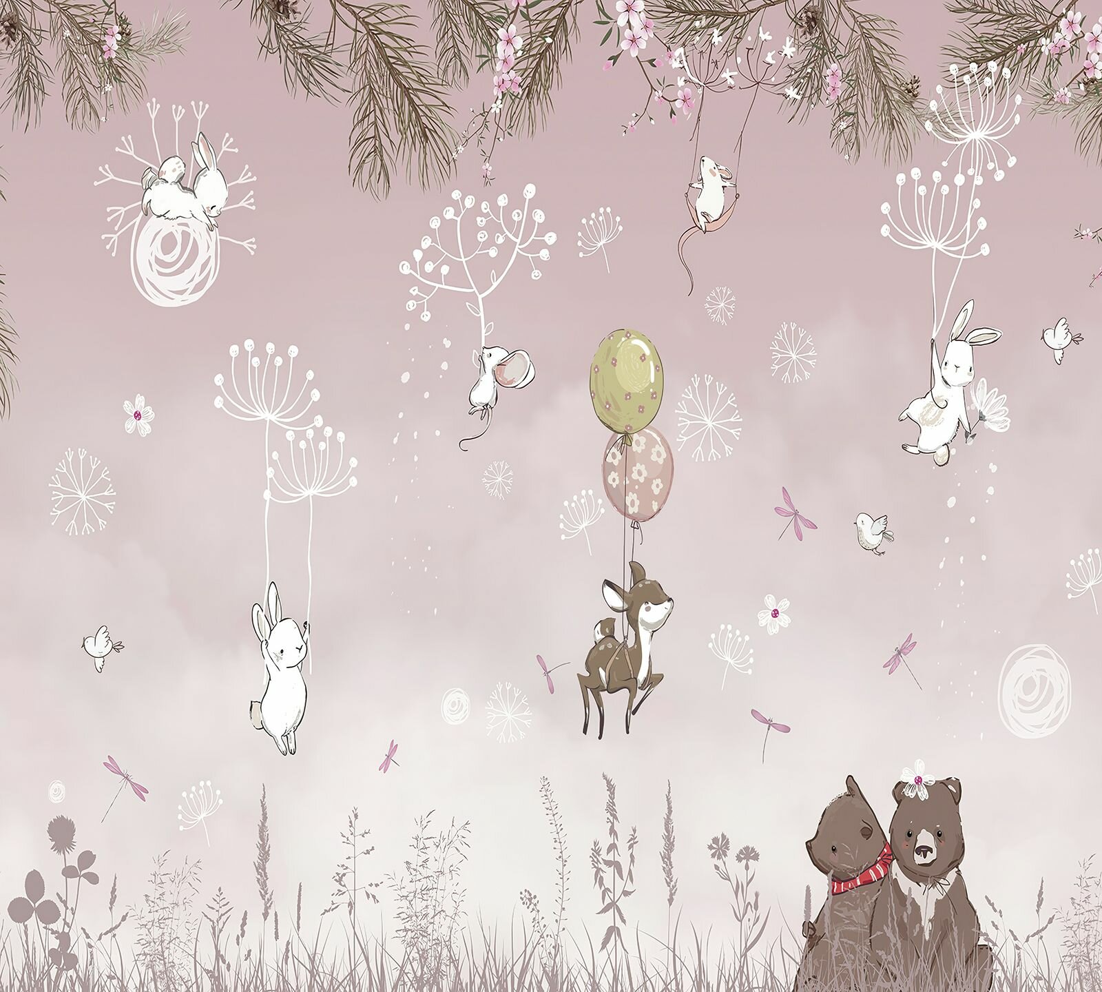 Фотообои Luxury Walls "Животные", розовые и коричневые, 300 см x 270 см