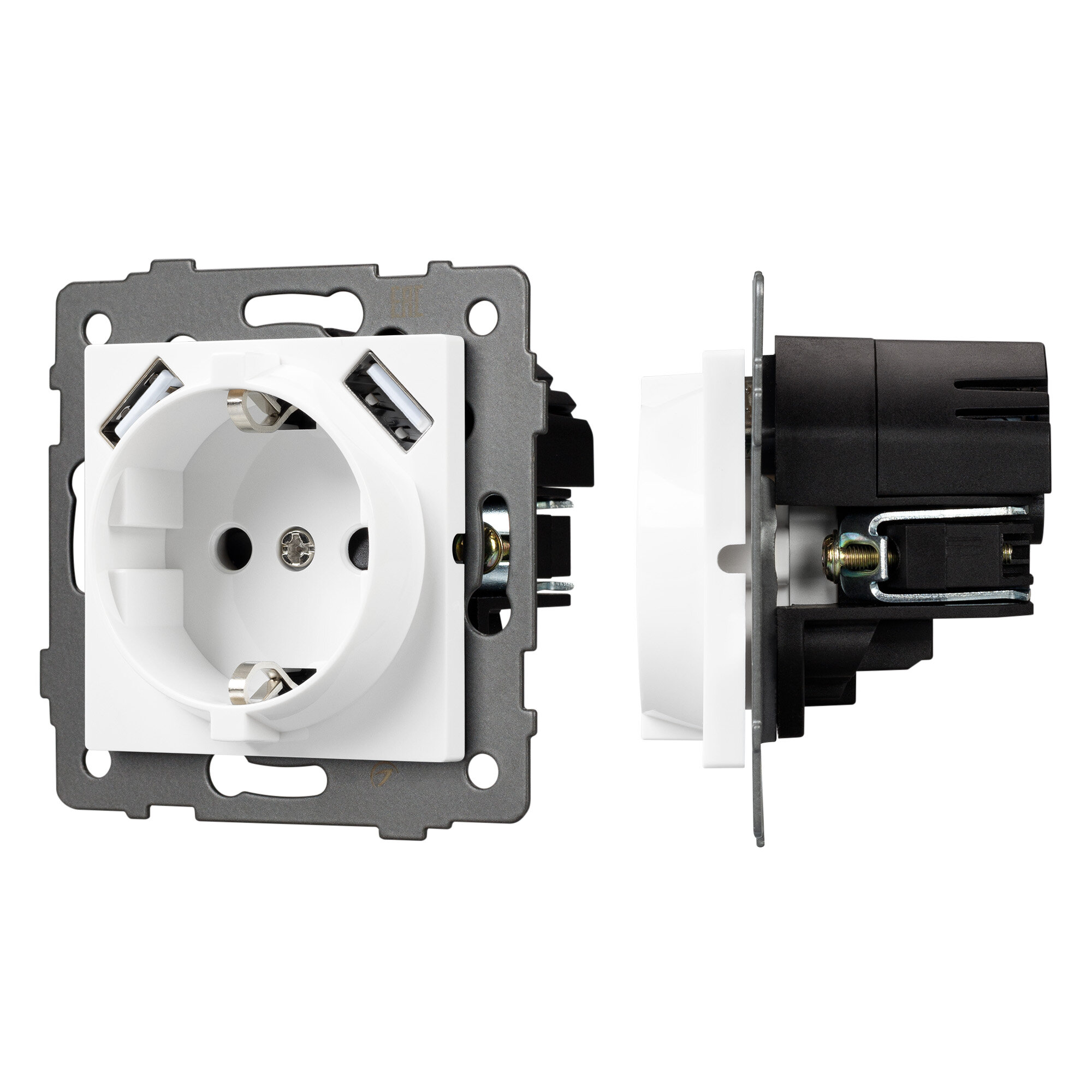 Механизм розетки с USB зарядкой SCT-MUAA-PL-WH-V (250V, 16A) (Arlight, -) 049818