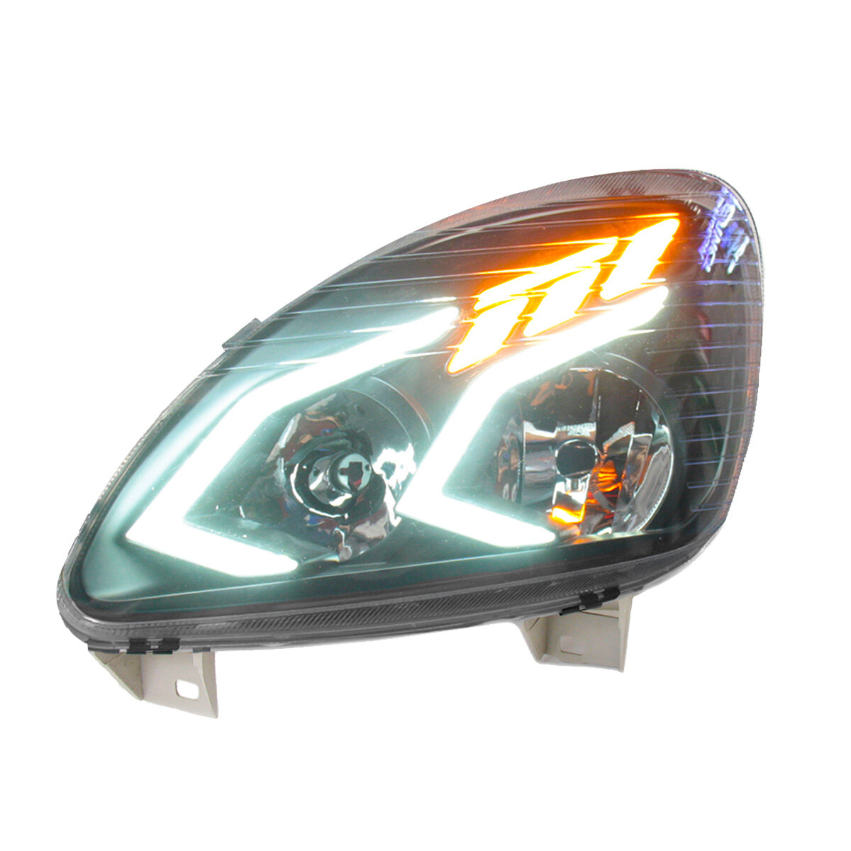 Фара для а/м Газель 3302, Бизнес лев. н/об. (пласт. рассеиватель) тюнинг AMG, бегущий поворотник, тонировка