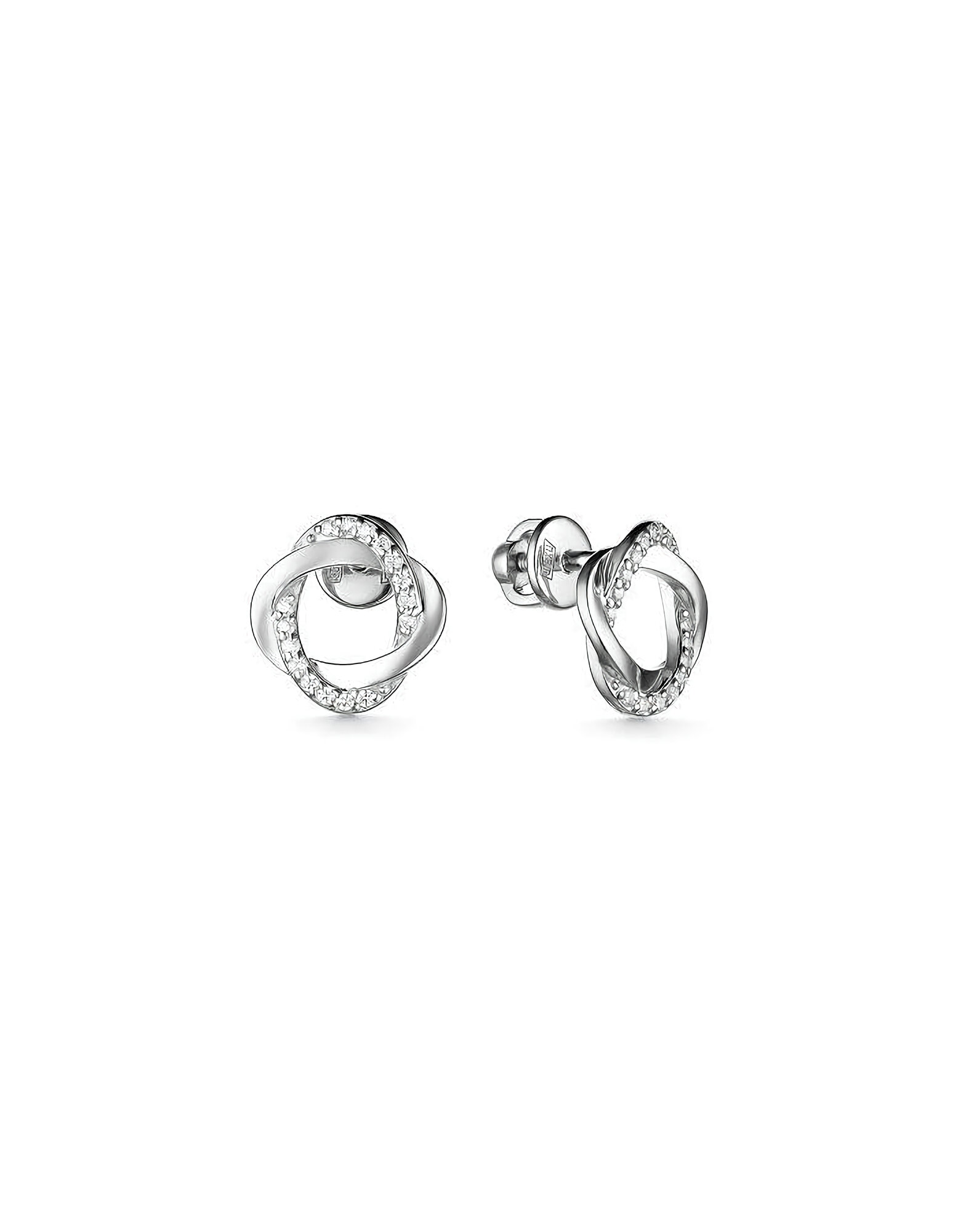 Серьги пусеты, серебро, 925 проба, родирование, фианит