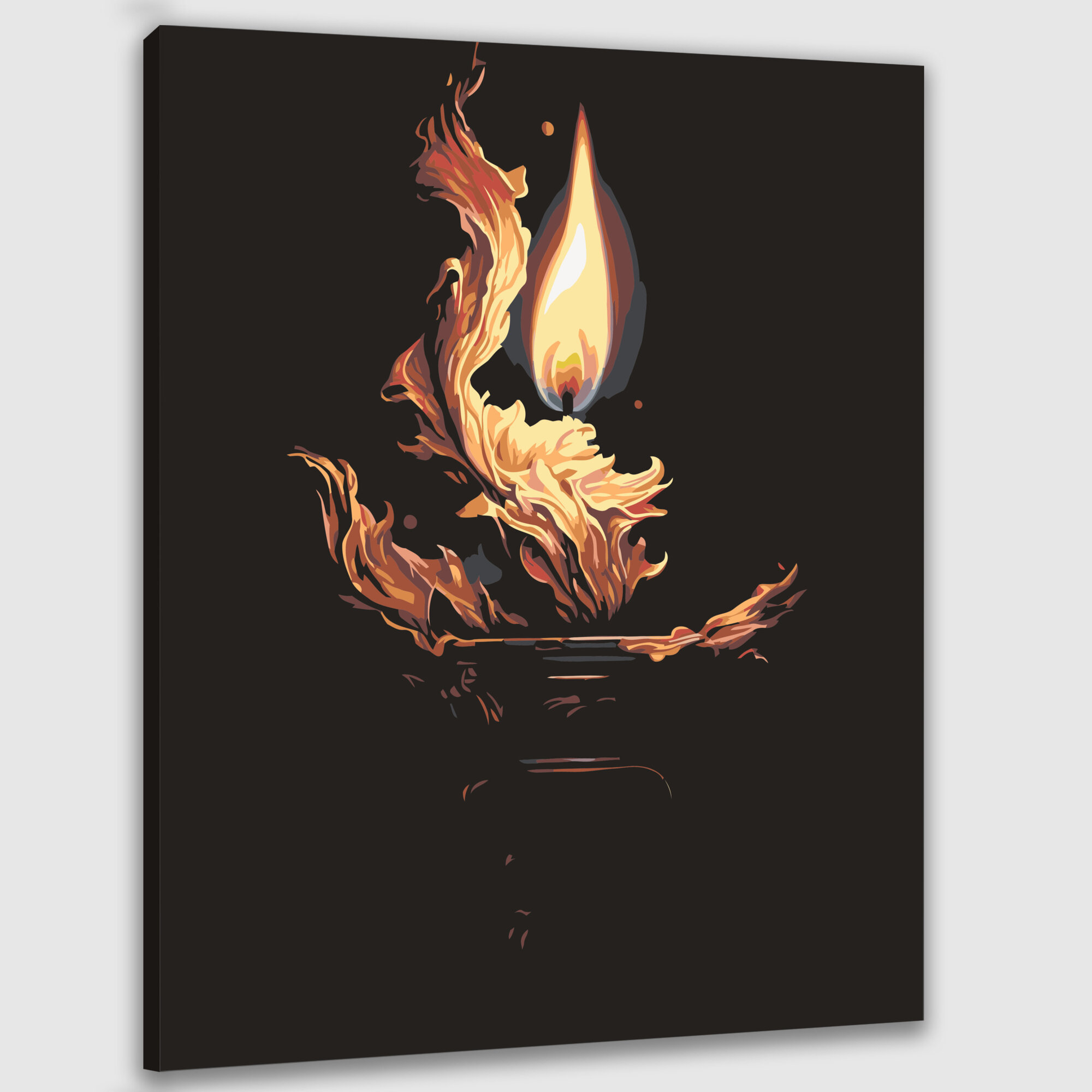 Картина по номерам 40x50 см, свеча, пламя, темный фон, красота, мерцание, тепло, успокоение.