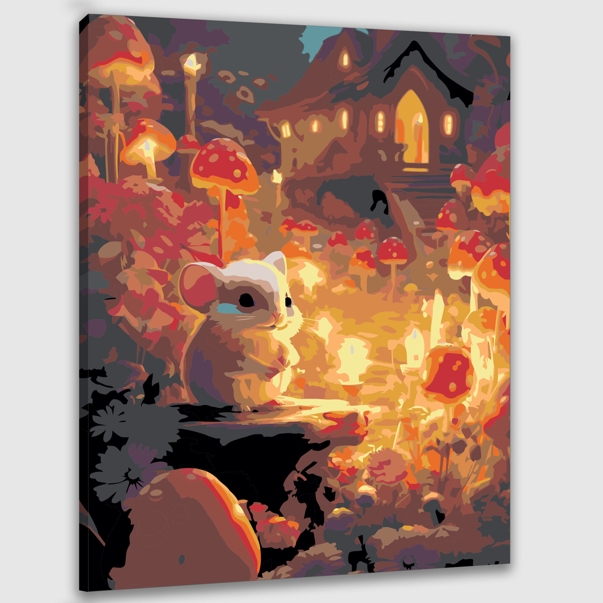 Картина по номерам 40x50 см, хомяк, озорной, исследование, миниатюрный мир, цветы, грибные домики, тропинки