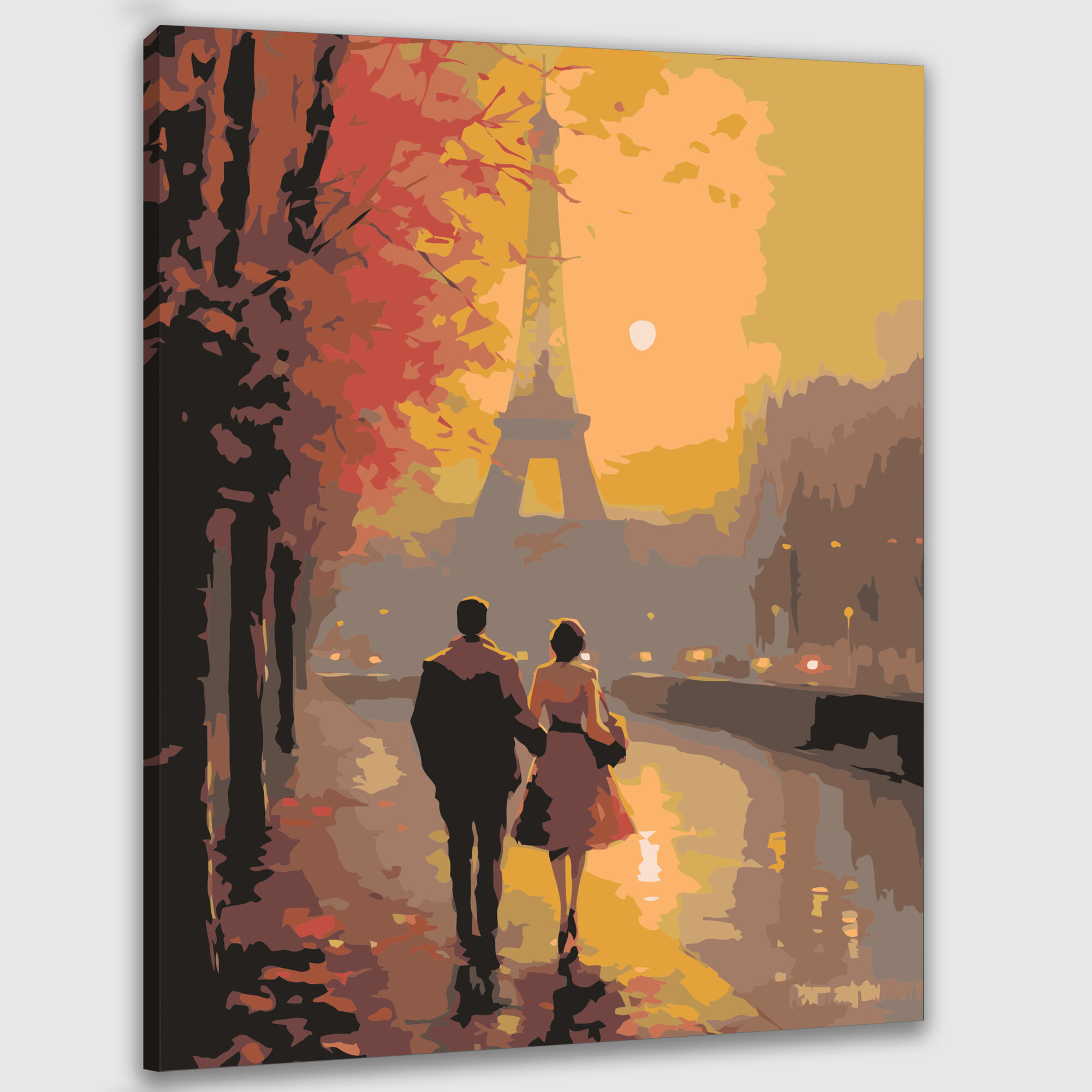 Картина по номерам 40x50 см, картина, масло, Париж, романтика, пара, рука, берег, Сена, Эйфелева башня, солнце, закат
