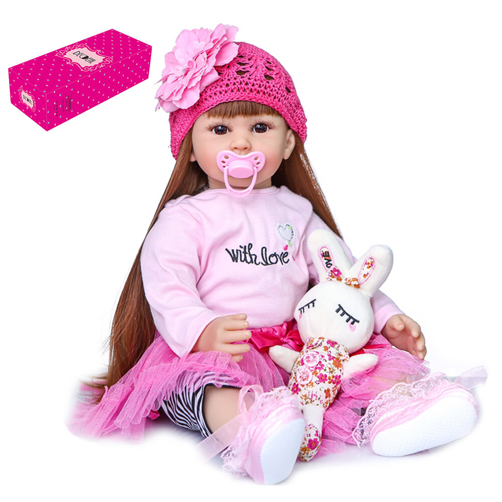 Реалистичная детская силиконовая куколка высотой 60 см с розовой рубашкой и тюлевой юбкой